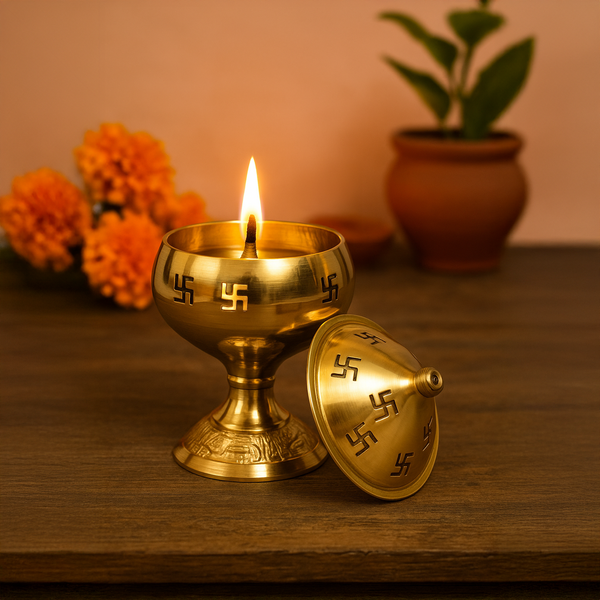 Brass Swastik Akand Diya (Pital Swastik Akhand Deepak) – Pujalane