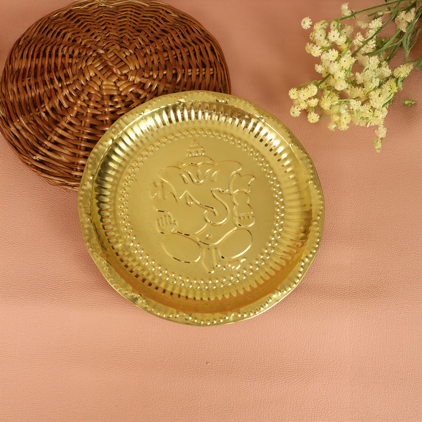 Buy Ganesha Brass Puja Plate – 24cm Traditional Thali – Pujalane