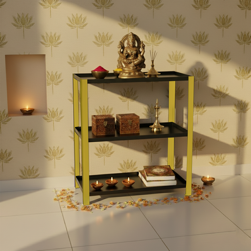 Pooja Shelf for Small Homes | Compact Mandir Rack with Metal Frame ...