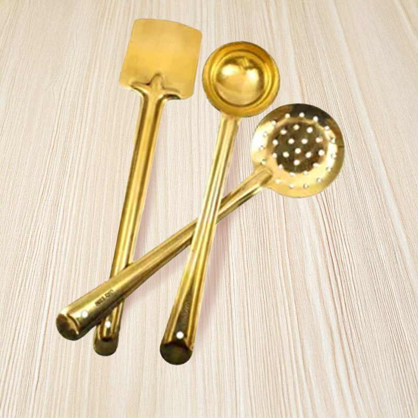 Buy Brass Kitchen Ladle Set - Traditional Cooking Utensils – Pujalane