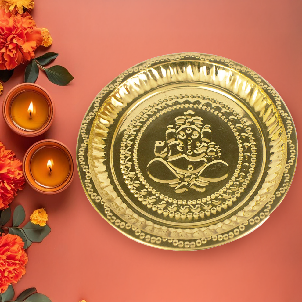 Brass Ganesha Thali (Pital Vinayak Puja Thali / Ganapati Plate) – Pujalane