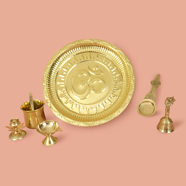 Buy Om Brass Puja Plate Set – Divine Prayer Essential – Pujalane