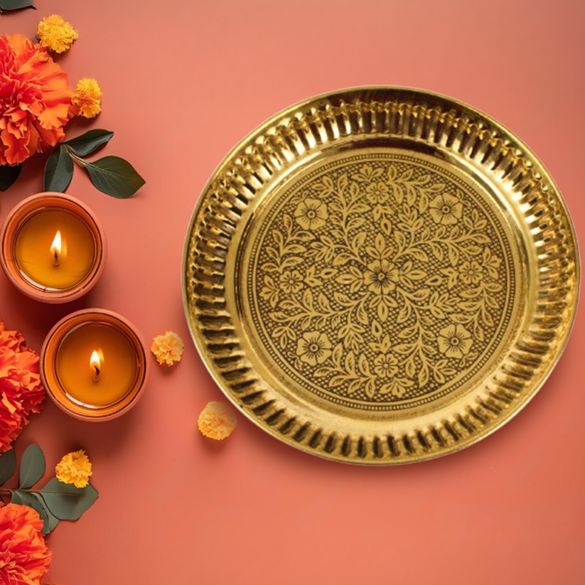 Buy Engraved Brass Halwa Plate – Elegant Serving Dish – Pujalane