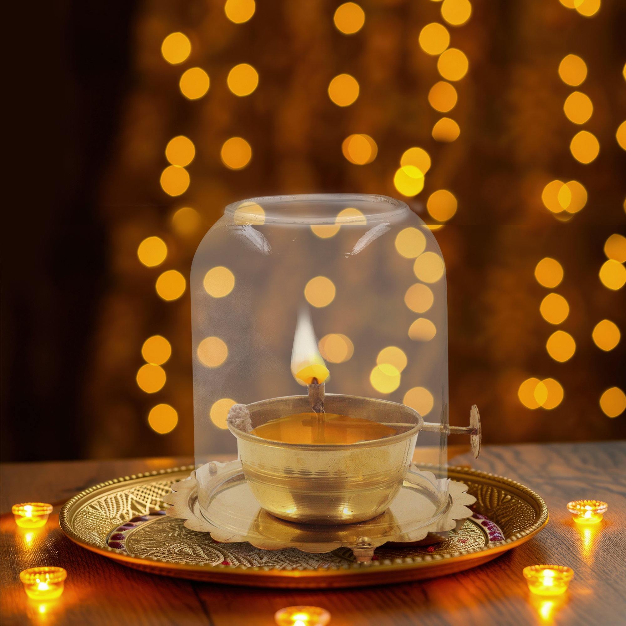 Akhand deep with glass no:3 – Pujalane