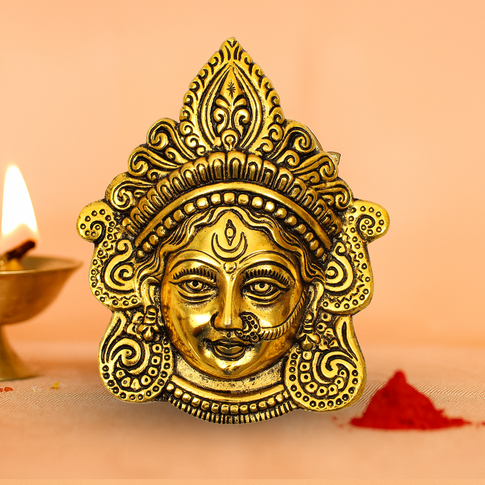 Oxidised Gold Finished Durga Face (Pital Maa Durga Mukh / Shakti Devi ...