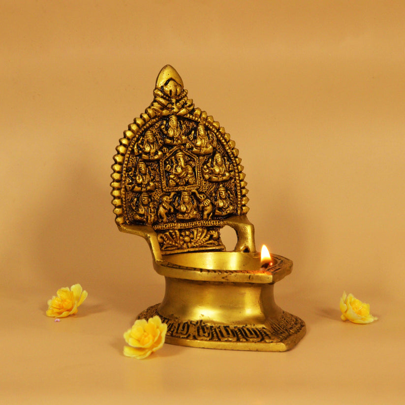 Antique Ganesh Astalakshmi Diya (Pital Vinayak Deepak / Ganapati Vilak ...