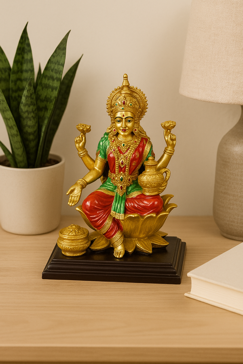 Resin Fiber Lakshmi Gold 7 inch (Mahalakshmi Murti / Dhan Devi) – Pujalane
