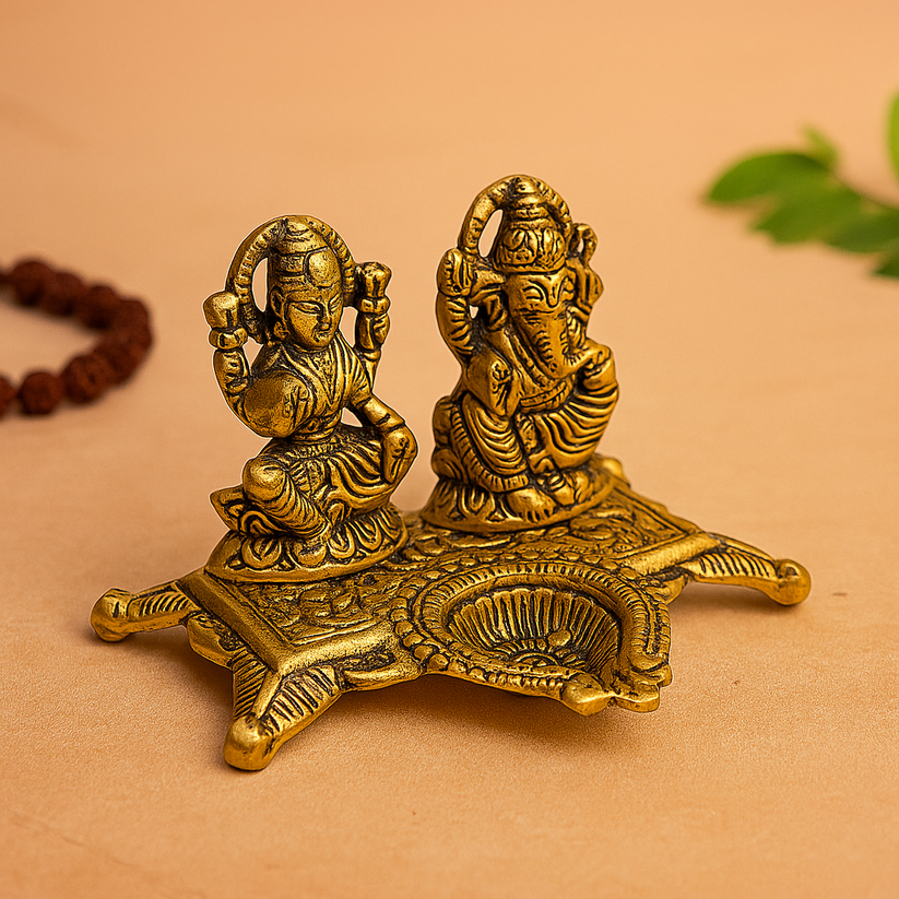 Oxidised Lakshmi Ganesh Diya (Pital Laxmi Vinayak Deepak) – Pujalane