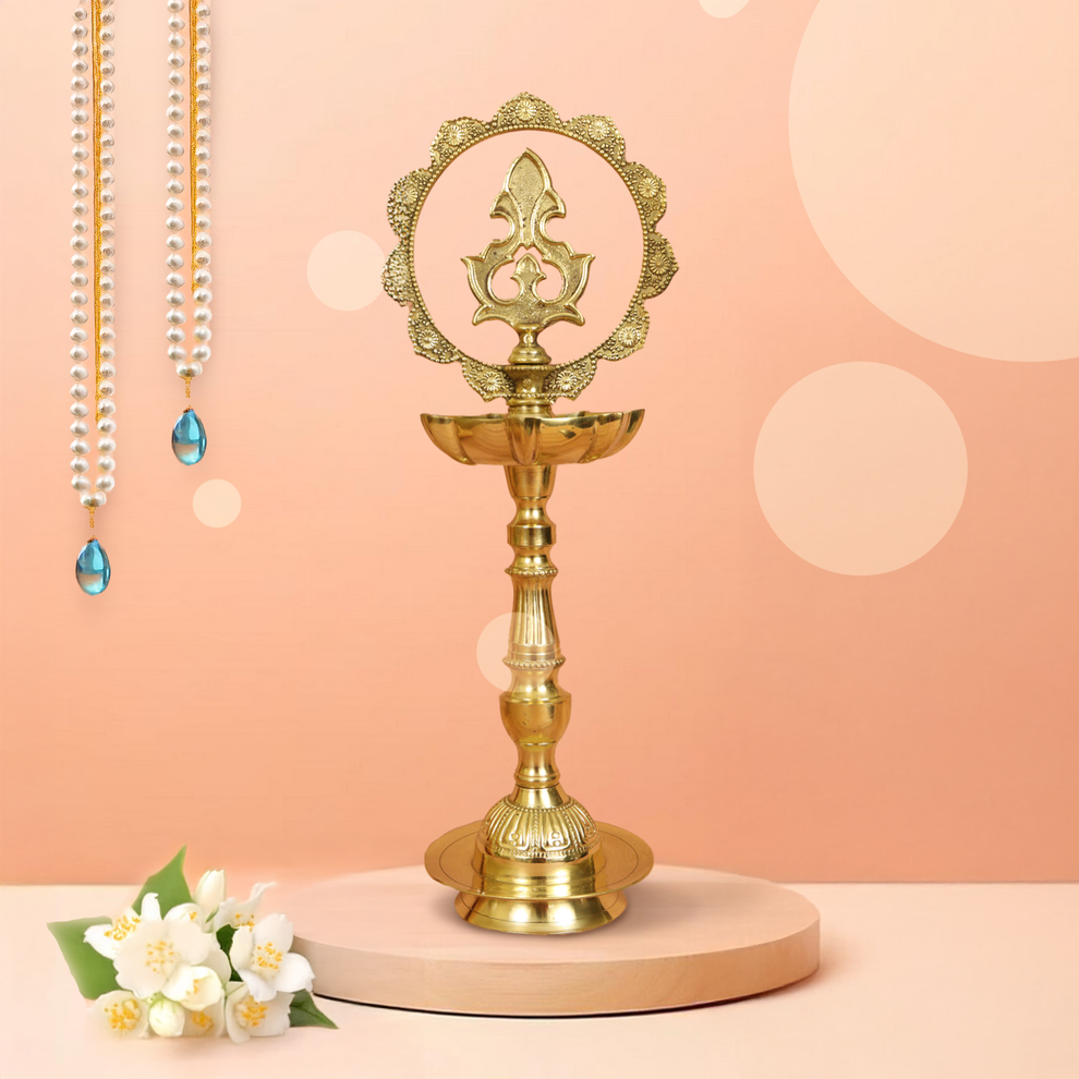 Buy Brass Lakshmi Standing Diya - 15 Inch Traditional Decor – Pujalane
